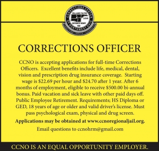 Corrections Officer, Corrections Center Of NW Ohio, Stryker, OH