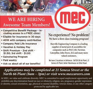 We Are Hiring Awesome Team Members!, MEC, Defiance, OH